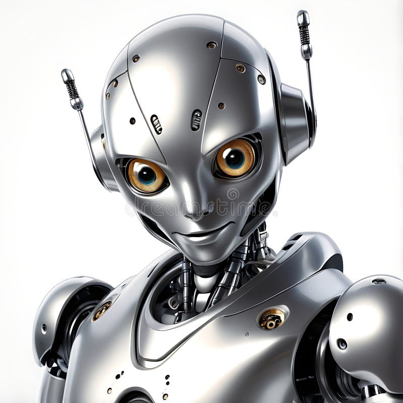 A Futuristic Silver Robot with Large Expressive Eyes Stock Illustration ...