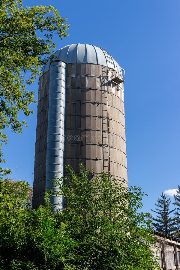 View of an Old Round Silo Wall with Blue Sky Background Stock Photo ...