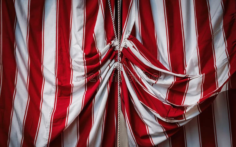 The Image Shows a Close-up of a Vibrant Red and White Striped Curtain ...