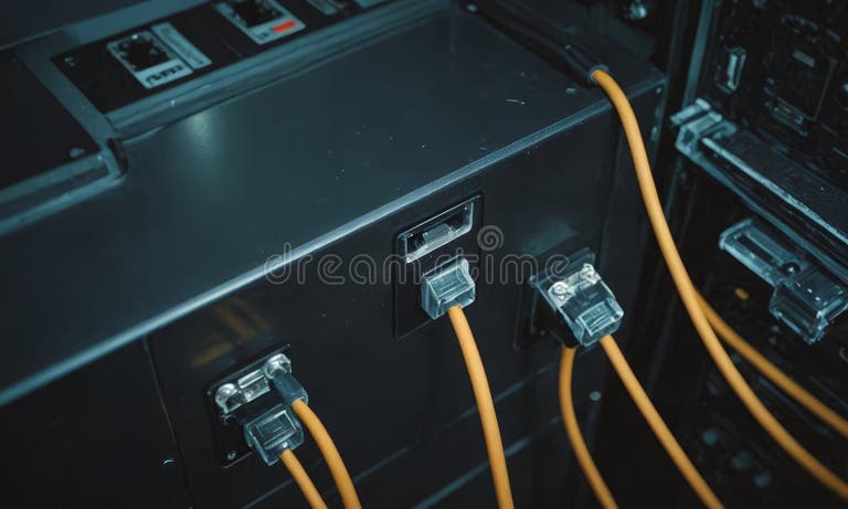 Network Black Cables and Connectors, with Orange Cables, is Arranged in ...