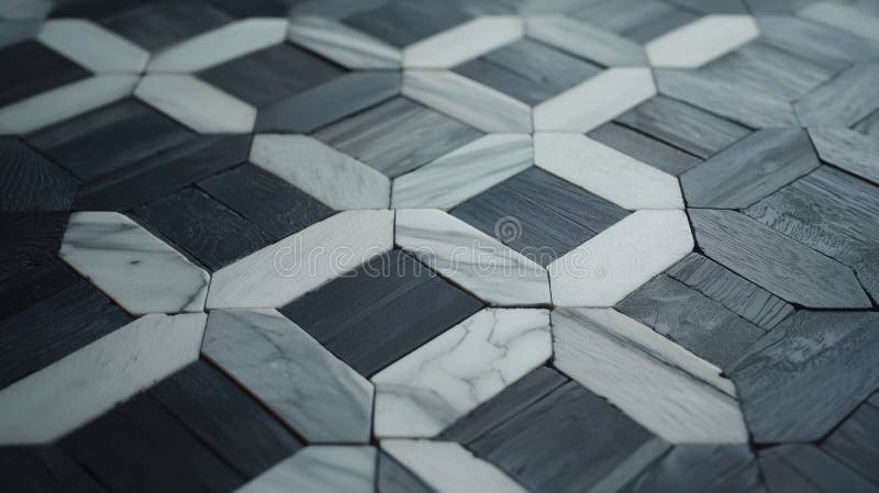 A Close-up View of a Geometric Pattern of Black and White Tiles on a ...