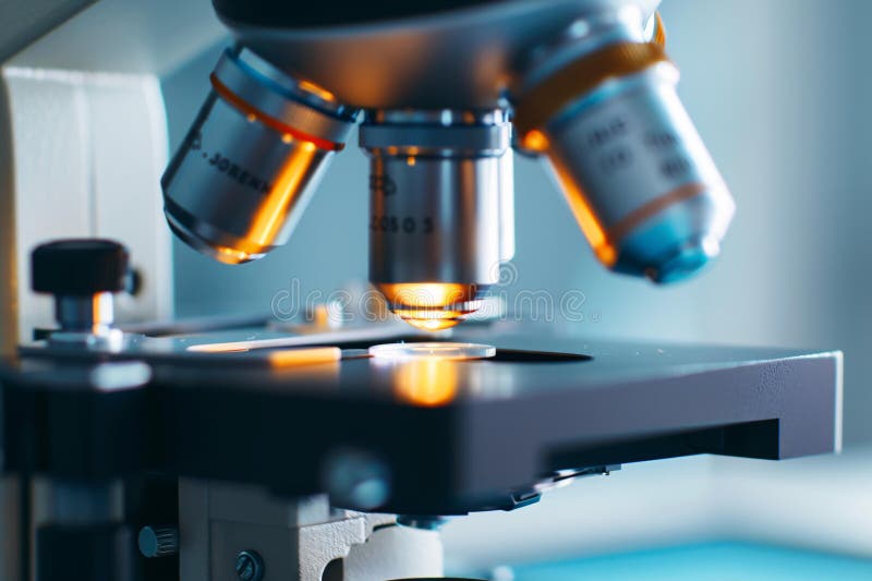 This Image Shows a Close-up View of a Microscope with Illuminated ...