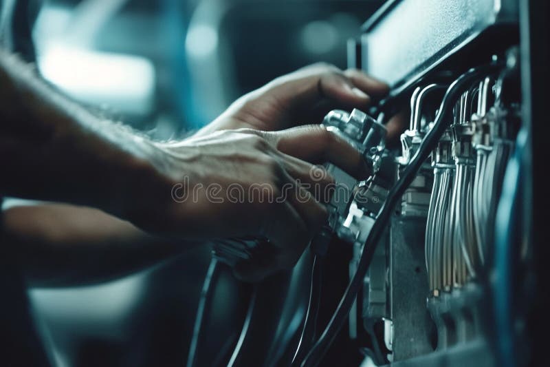 Hands Carefully Working on Intricate Engine Parts Deep Focus Detailed ...