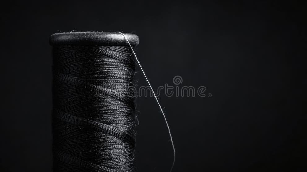 A Black Thread Spool with a White Thread. Stock Image - Image of dark ...