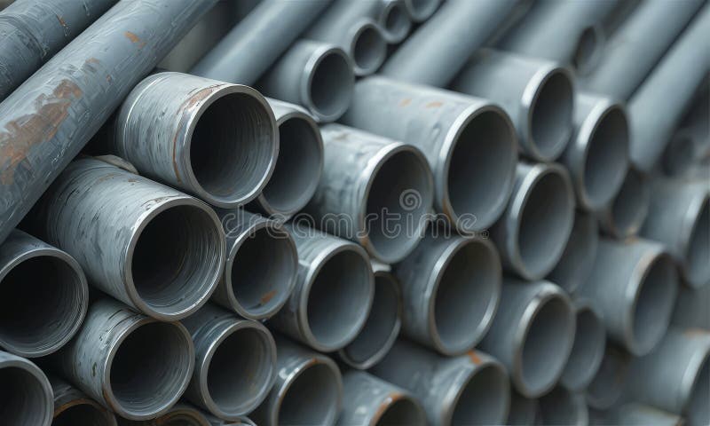 Close-up View Stack Gray Metal Pipes, with Some Pipes Showing Signs ...