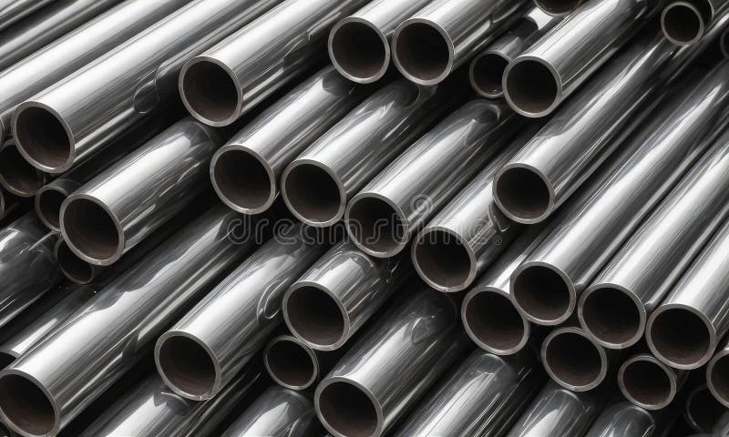 Close-up View Stack Cylindrical Metal Pipes, with Shiny, Reflective ...