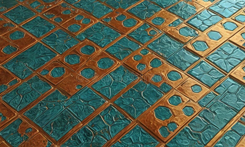 Close-up View Textured Floor with Pattern Blue and Orange Tiles ...
