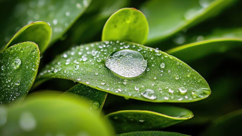A Close-up View of a Single Water Droplet on a Vibrant Green Leaf ...
