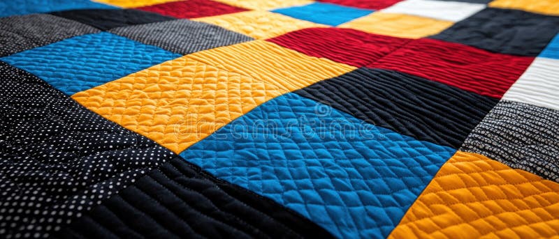 A Colorful Patchwork Quilt with a Variety of Fabrics and Patterns. Stock Photo - Image of table ...