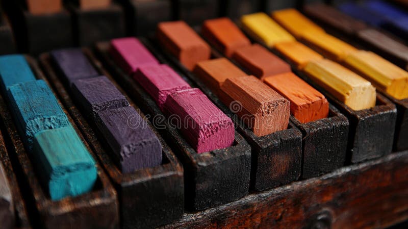 A Wooden Tray Holds a Collection of Colorful Paint Blocks. Stock Photo ...