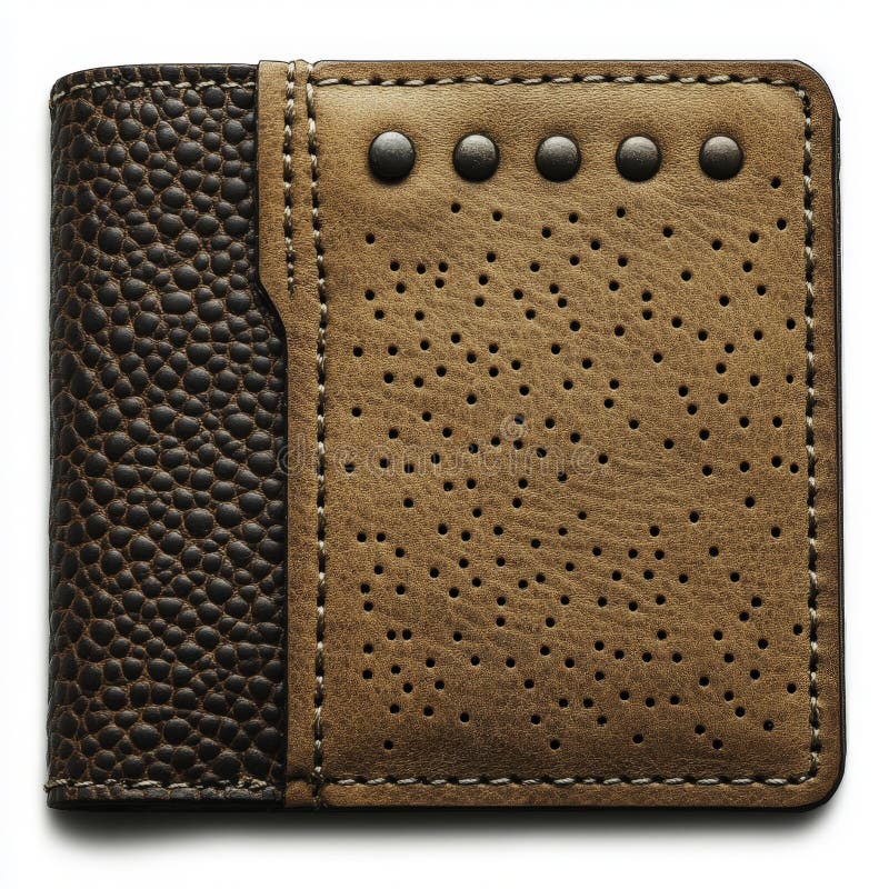 Bi-material Brown Leather Wallet with Perforations and Stud Accents ...