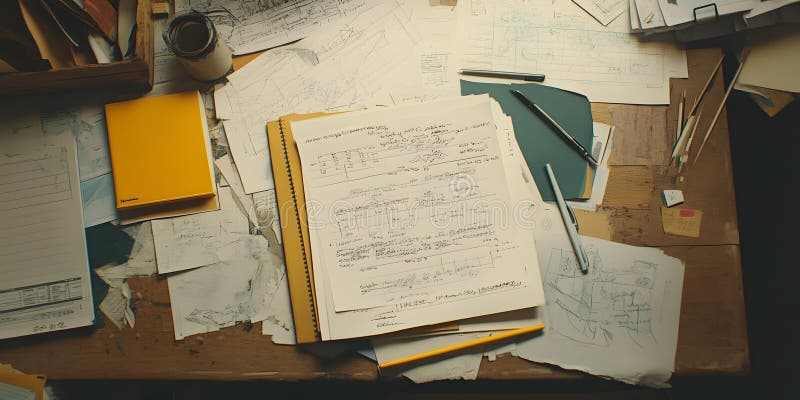 Cluttered Workspace Desk with Papers and Stationery Stock Illustration ...