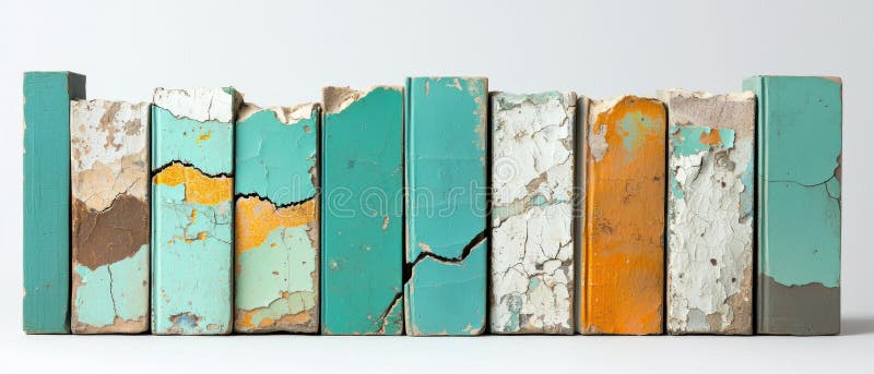 A Collection of Weathered Books with Peeling Paint and Cracked Spines ...