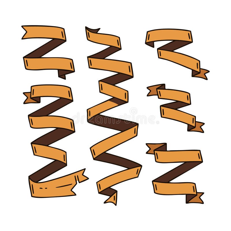 Brown Ribbon Collection Various Styles Hand Drawn Vector Illustration ...