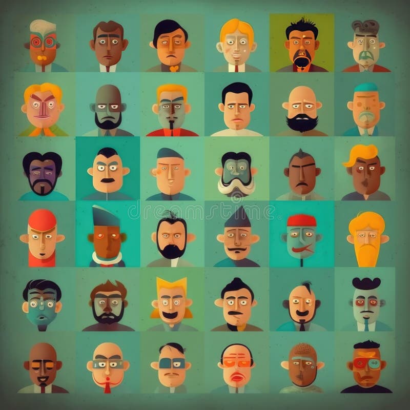 The Image Shows a Collection of Character Faces. Stock Illustration ...