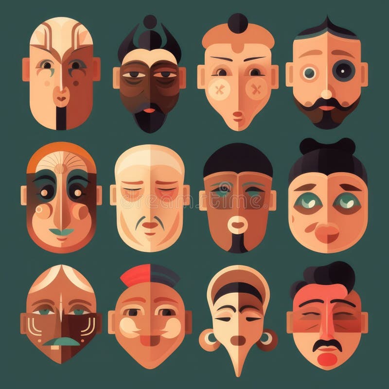 The Image Shows a Collection of Character Faces. Stock Illustration ...