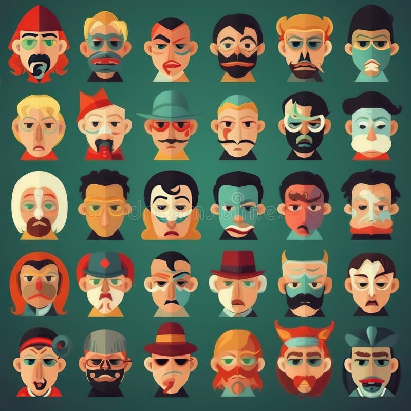 The Image Shows a Collection of Character Faces. Stock Illustration ...