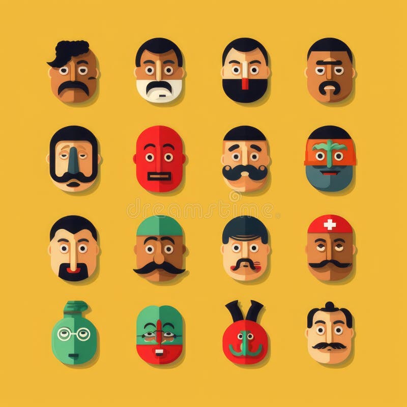 The Image Shows a Collection of Character Faces. Stock Illustration ...