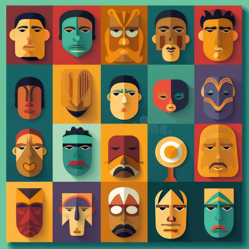The Image Shows a Collection of Character Faces. Stock Illustration ...