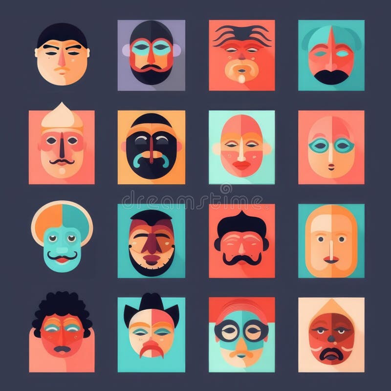 The Image Shows a Collection of Character Faces. Stock Illustration ...
