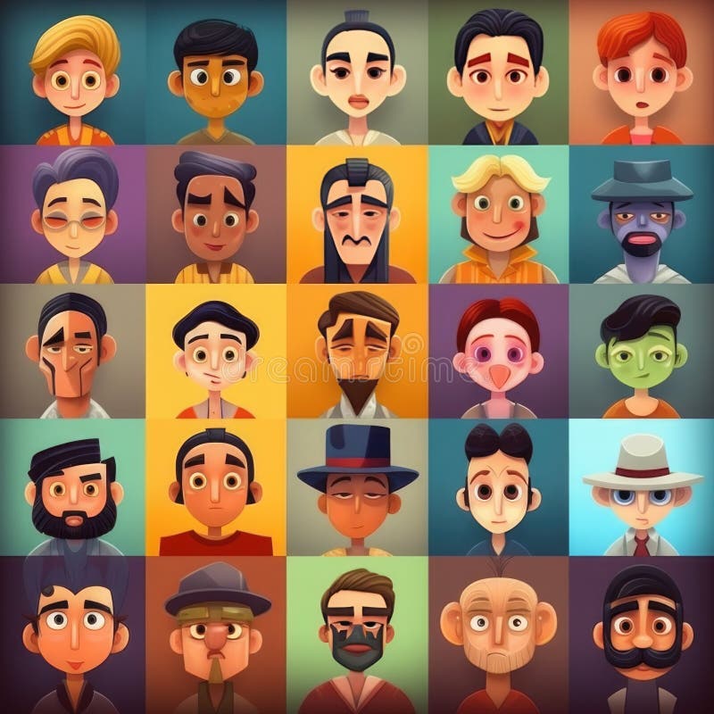The Image Shows a Collection of Character Faces. Stock Illustration ...