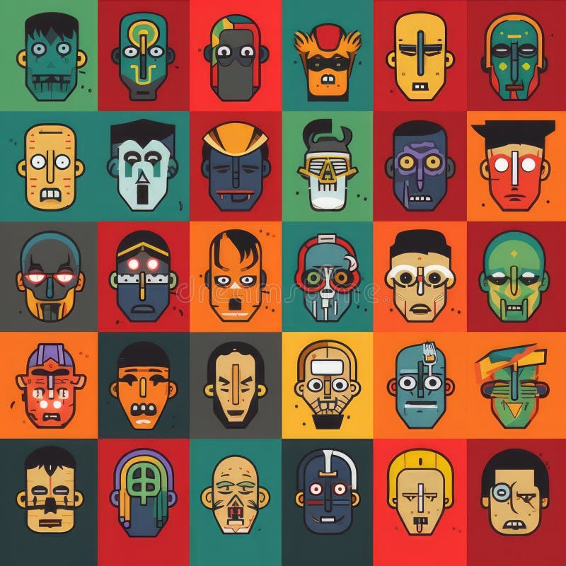 The Image Shows a Collection of Character Faces. Stock Illustration ...