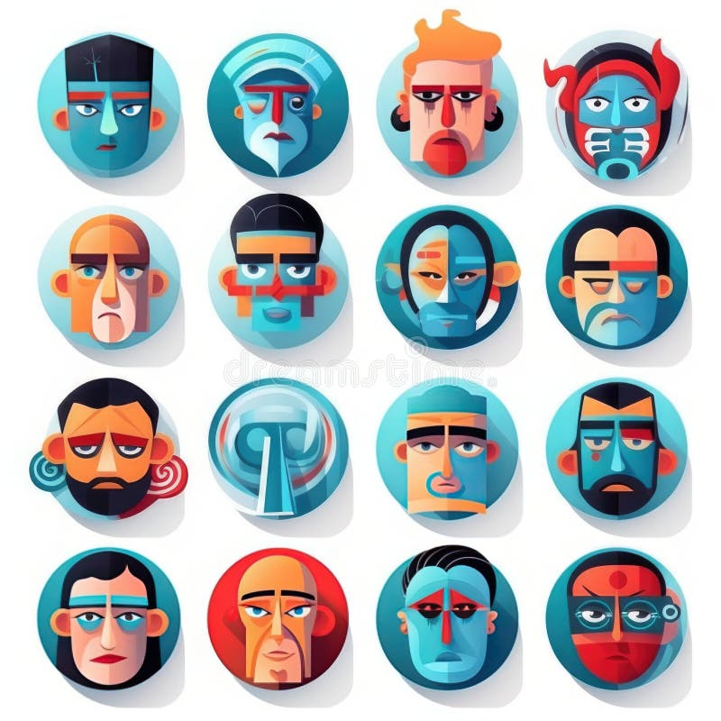 The Image Shows a Collection of Character Faces. Stock Illustration ...