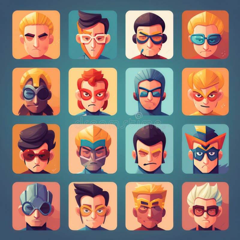 The Image Shows a Collection of Character Faces. Stock Illustration ...
