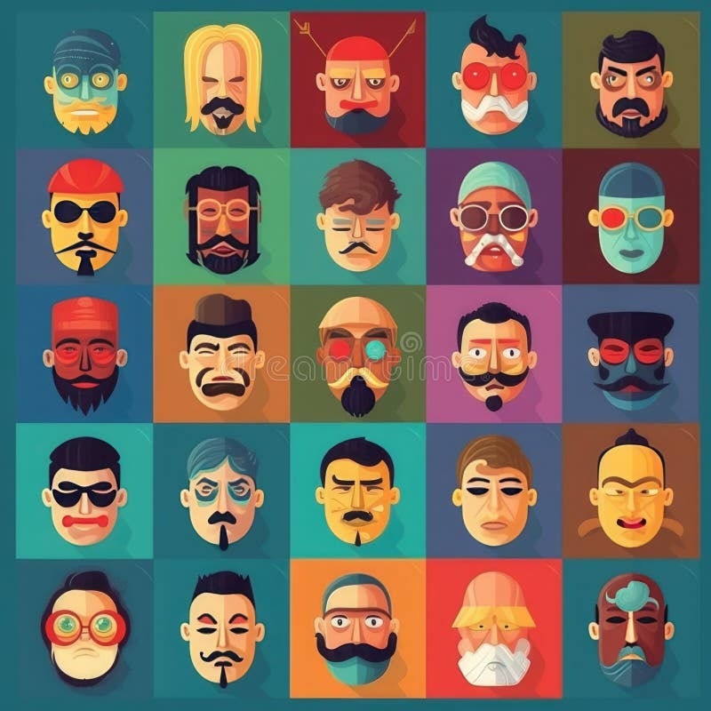 The Image Shows a Collection of Character Faces. Stock Illustration ...