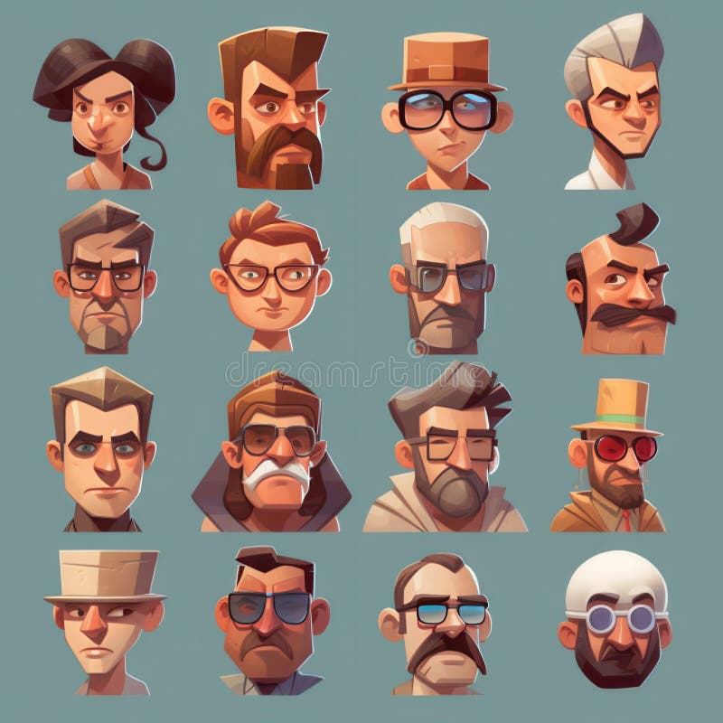 The Image Shows a Collection of Character Faces. Stock Illustration ...