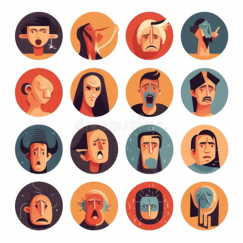 The Image Shows a Collection of Character Faces. Stock Illustration ...