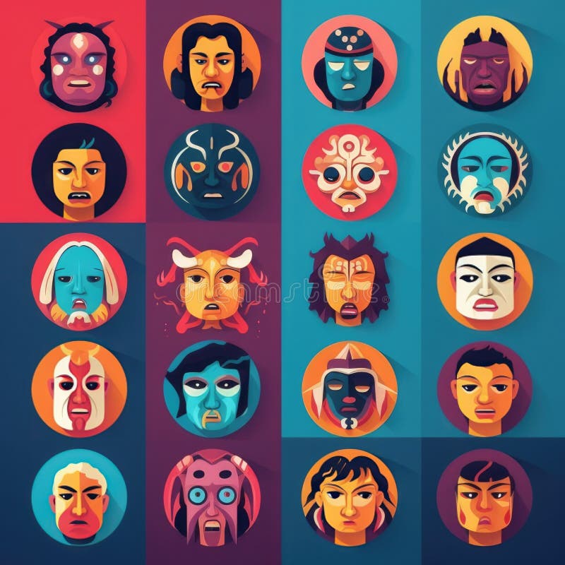 The Image Shows a Collection of Character Faces. Stock Illustration ...