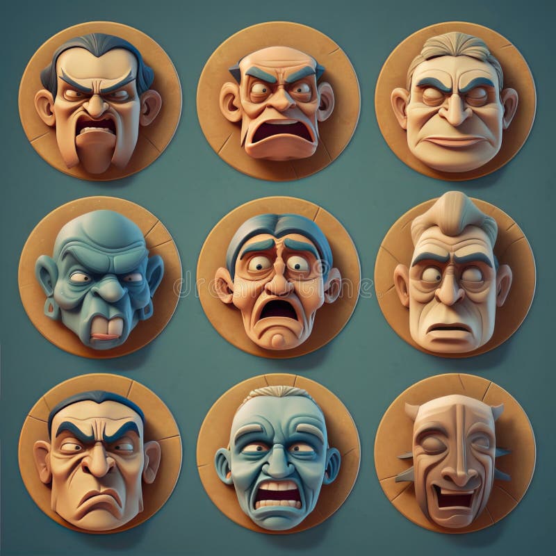 The Image Shows a Collection of Character Faces. Stock Illustration ...