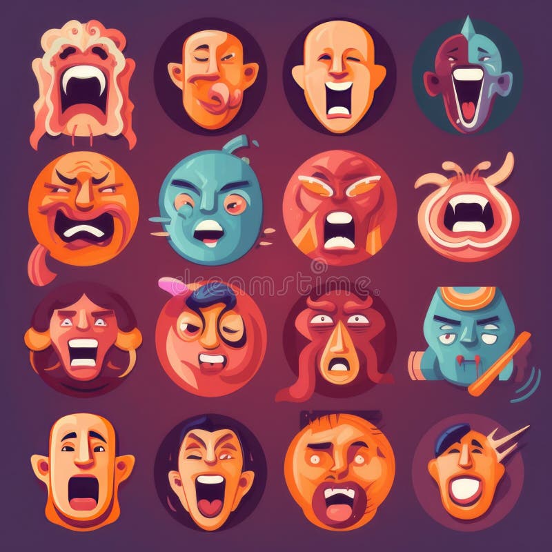 The Image Shows a Collection of Character Faces. Stock Illustration ...
