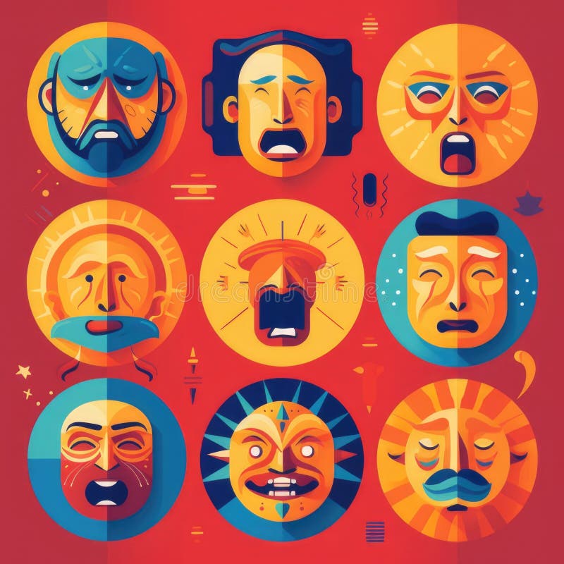 The Image Shows a Collection of Character Faces. Stock Illustration ...