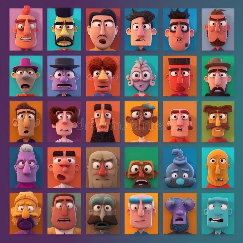 The Image Shows a Collection of Character Faces. Stock Illustration ...