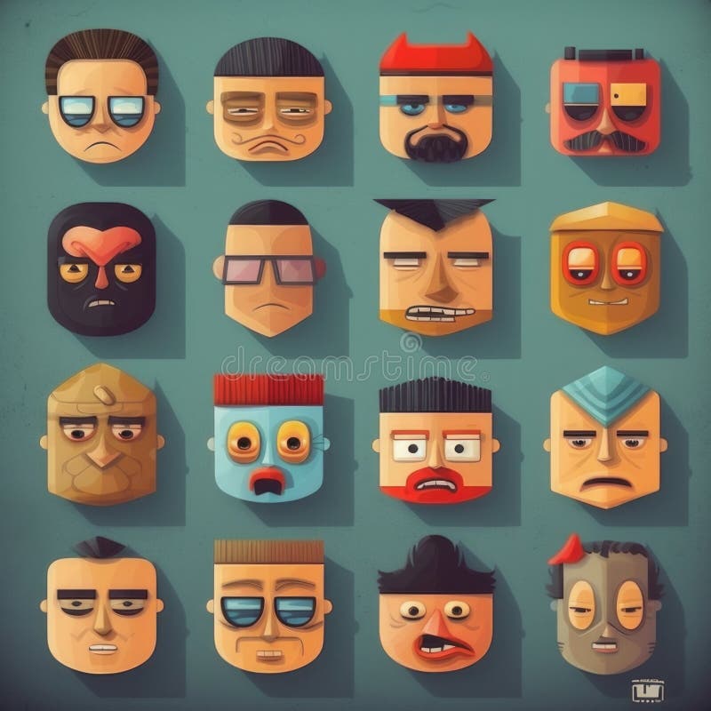 The Image Shows a Collection of Character Faces. Stock Illustration ...
