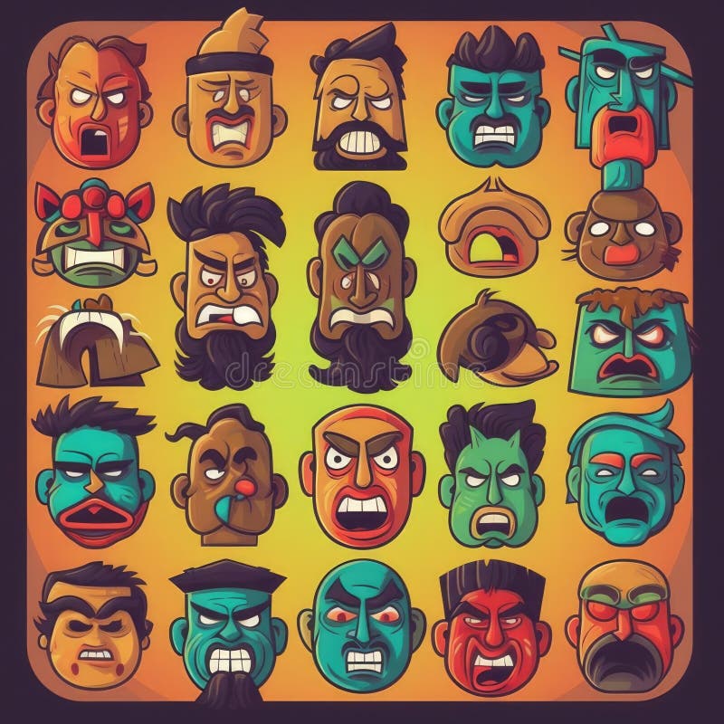 The Image Shows a Collection of Character Faces. Stock Illustration ...