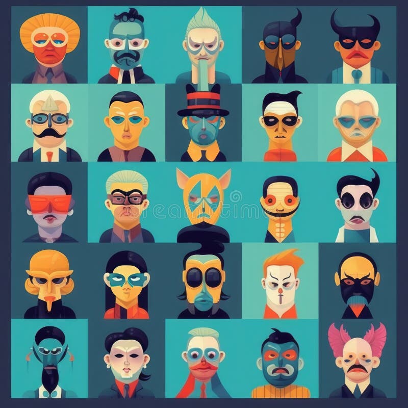 The Image Shows a Collection of Character Faces. Stock Illustration ...