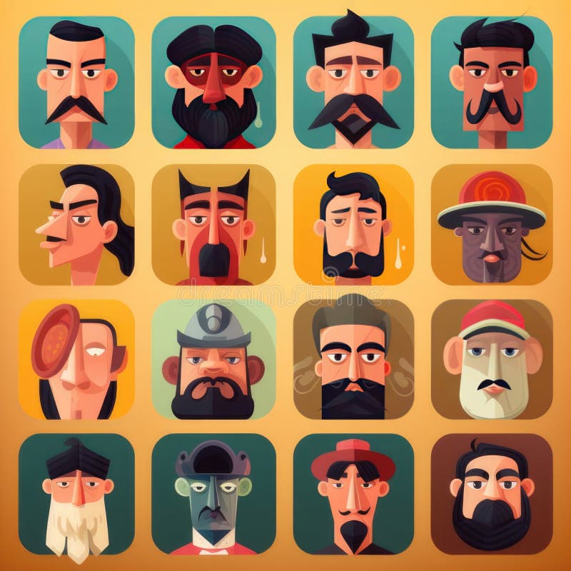 The Image Shows a Collection of Character Faces. Stock Illustration ...