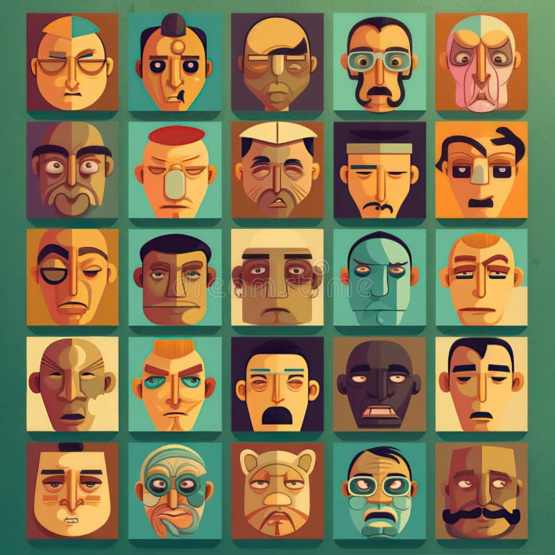 The Image Shows a Collection of Character Faces. Stock Illustration ...