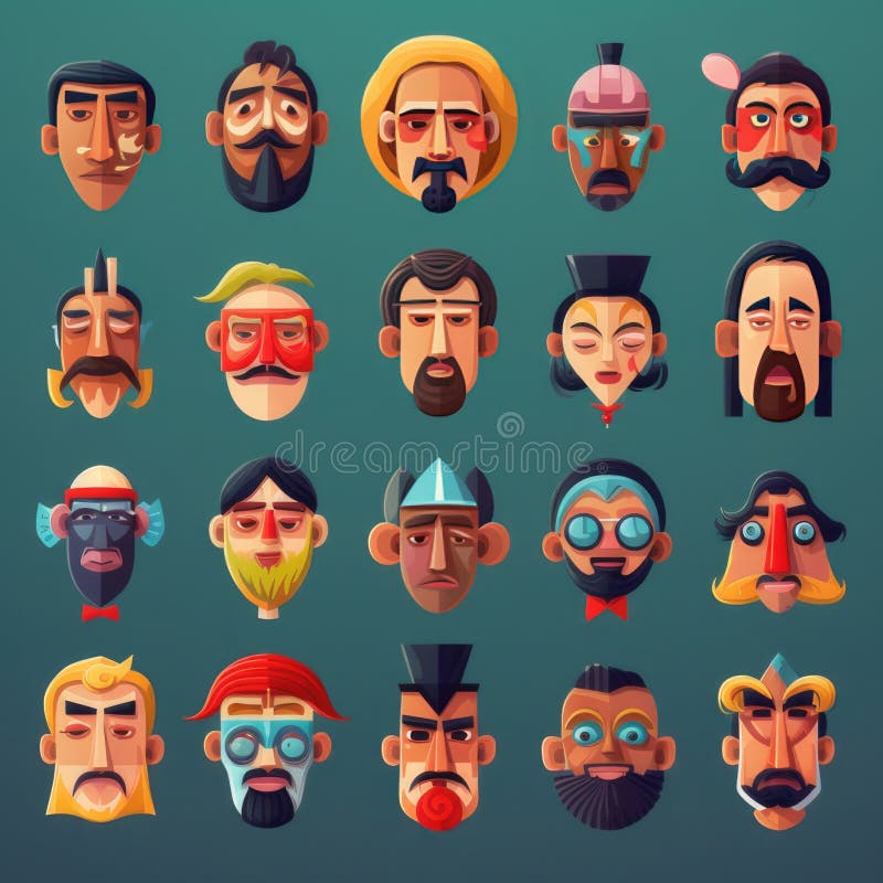 The Image Shows a Collection of Character Faces. Stock Illustration ...