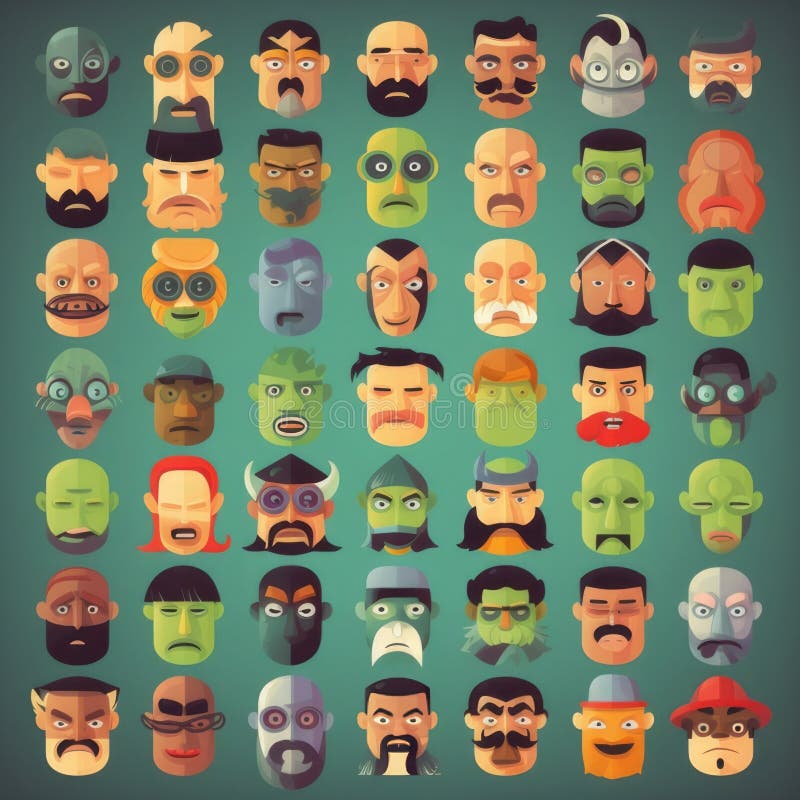 The Image Shows a Collection of Character Faces. Stock Illustration ...