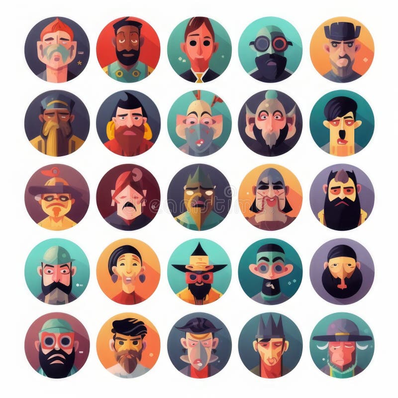The Image Shows a Collection of Character Faces. Stock Illustration ...