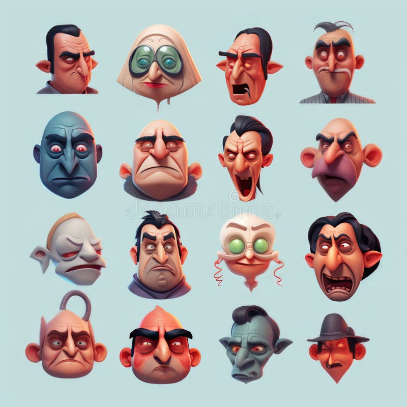 The Image Shows a Collection of Character Faces. Stock Illustration ...