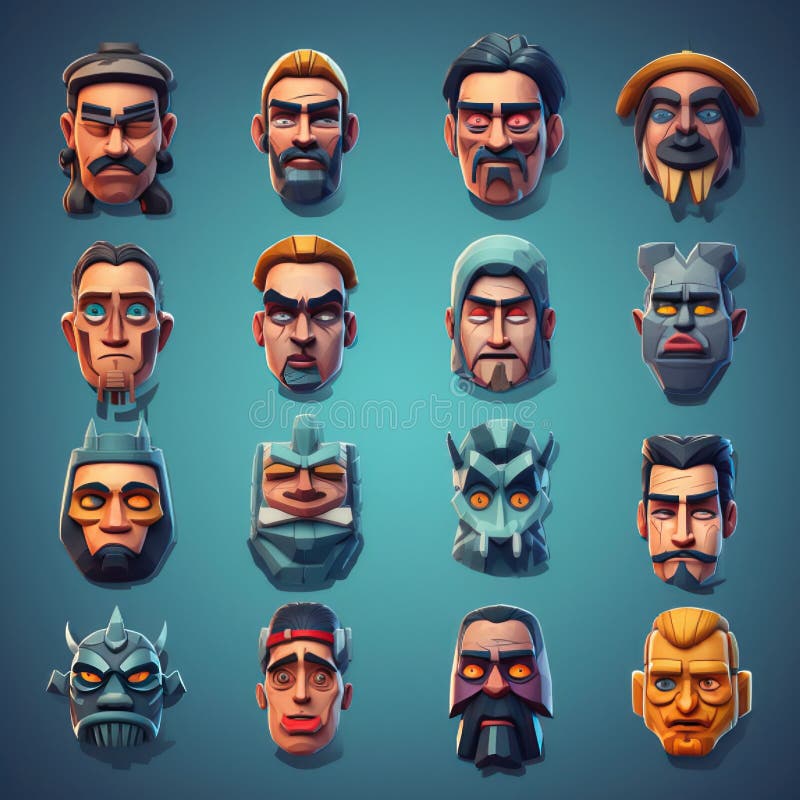 The Image Shows a Collection of Character Faces. Stock Illustration ...