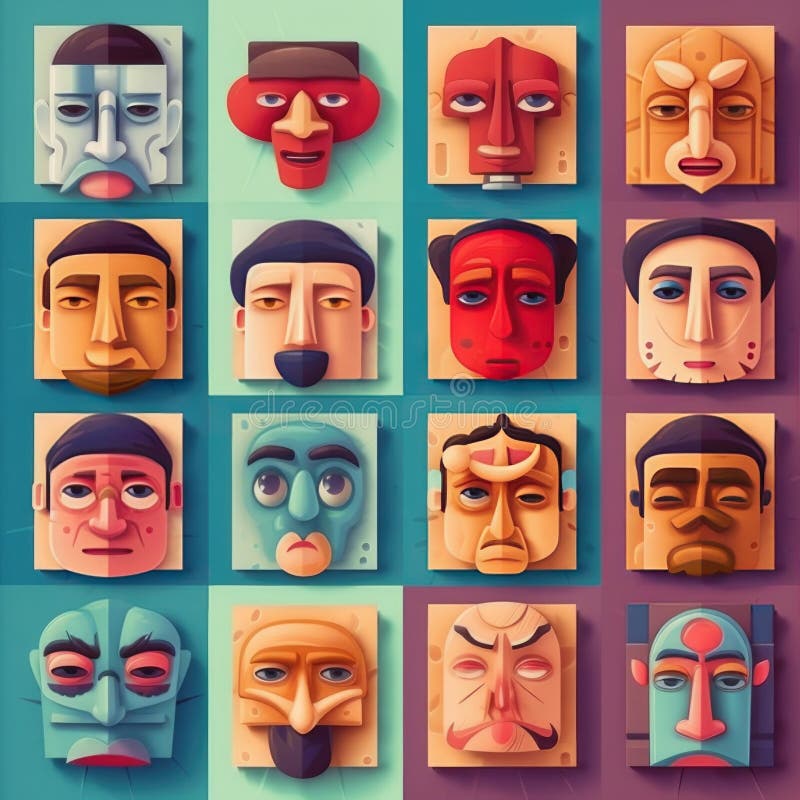 The Image Shows a Collection of Character Faces. Stock Illustration ...