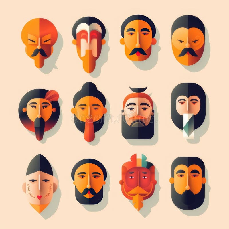 The Image Shows a Collection of Character Faces. Stock Illustration ...
