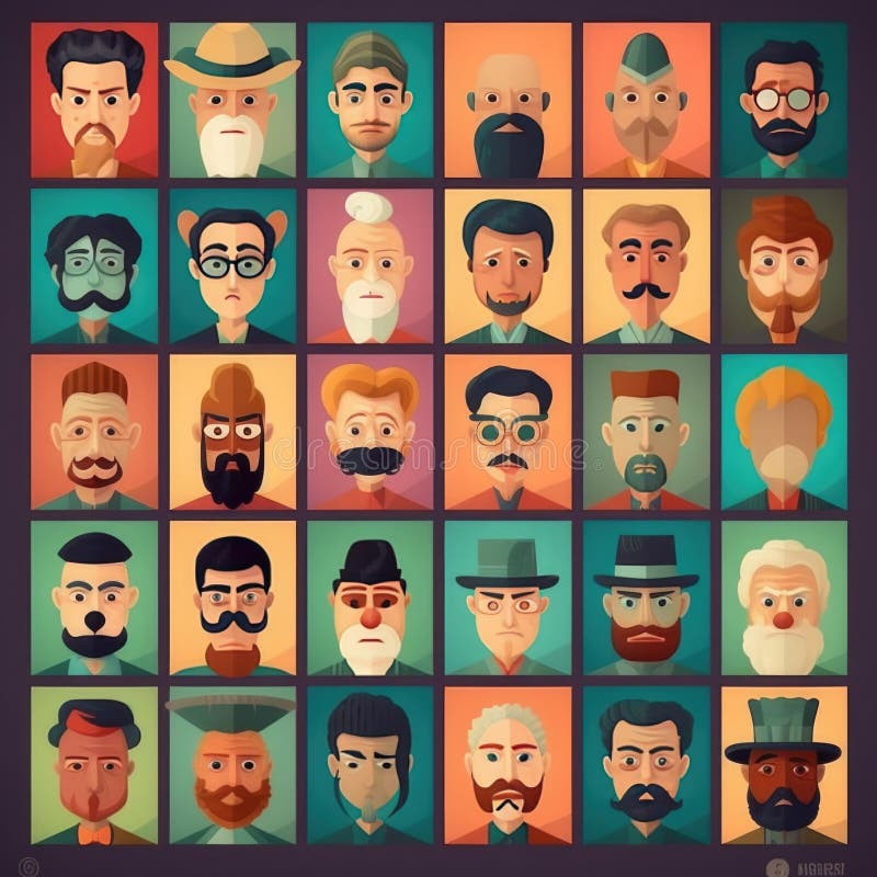 The Image Shows a Collection of Character Faces. Stock Illustration ...