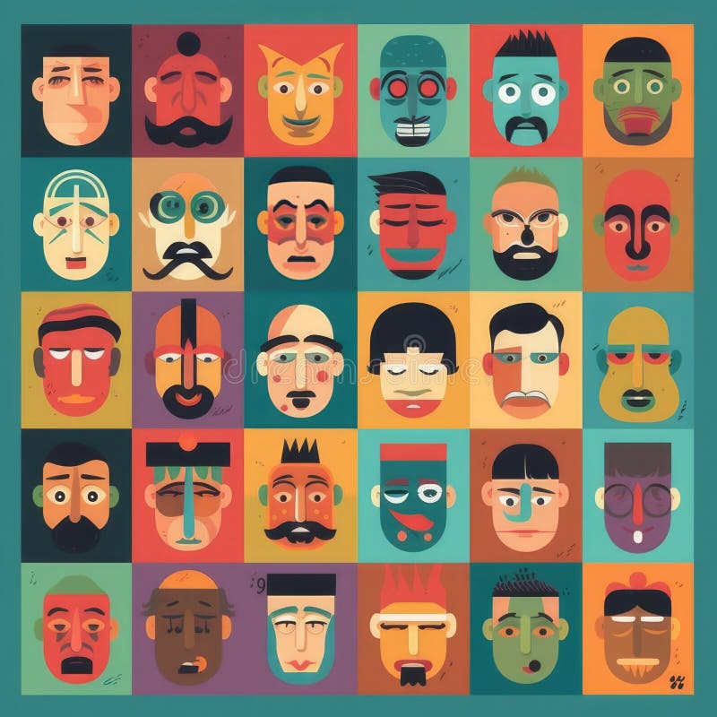 The Image Shows a Collection of Character Faces. Stock Illustration ...